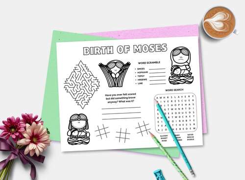Birth of Moses, Moses Story Bible Activity Sheet, Sunday School | TPT