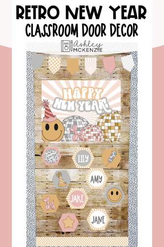 Retro New Year Classroom Door Decor Kit by Ashley McKenzie | TPT
