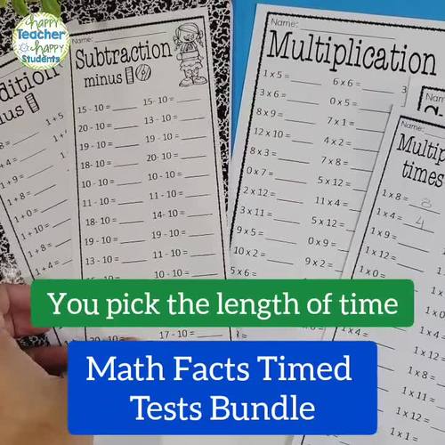 Math Facts Timed Tests: Addition, Subtraction, Multiplication ...