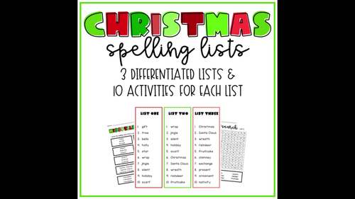 Christmas Differentiated Spelling Lists & Activities by Little Miss ...