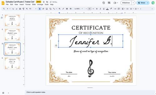 Editable and Printable Music Recital Certificate Awards Template