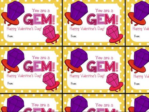 Ring Pop Valentine's Day Gift Tag- You are a gem! | TPT