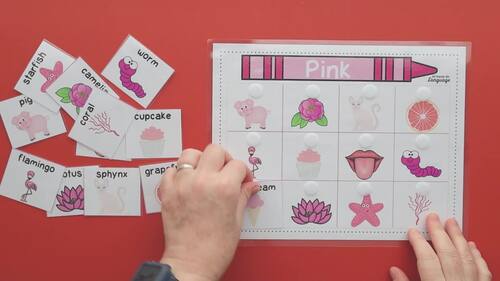 Pink Object Matching Activity, Match and Label, Adjective-Noun Phrases