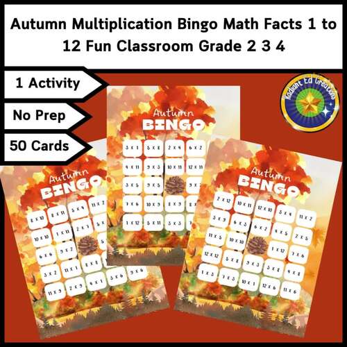 Autumn Multiplication Bingo Math Facts 1 to 12 Fun Classroom Grade 2 3 4