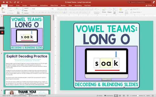 Decoding and Blending Board Slides - Long O Vowel Teams (oa and ow)