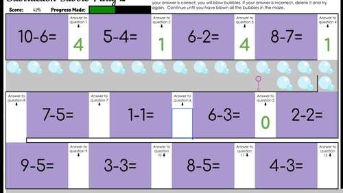Subtraction within 10 Digital Games Bubble Party by First Grade Frolics