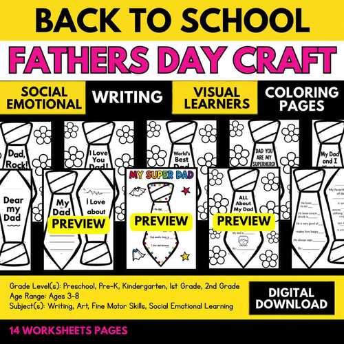 Printable Father’s Day Craft Color & Writing – Tie Template Cards for Dad