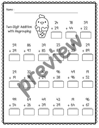 Two-Digit Addition with Regrouping Worksheets | for 1st–2nd Graed by ...