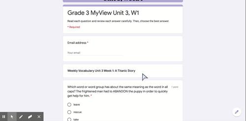 3rd Grade MyView Literacy Unit 3 Week 1 Google Forms Quiz Assessment ...
