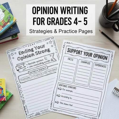 Opinion Writing Prompts Anchor Charts with Transition Words & Sentence ...