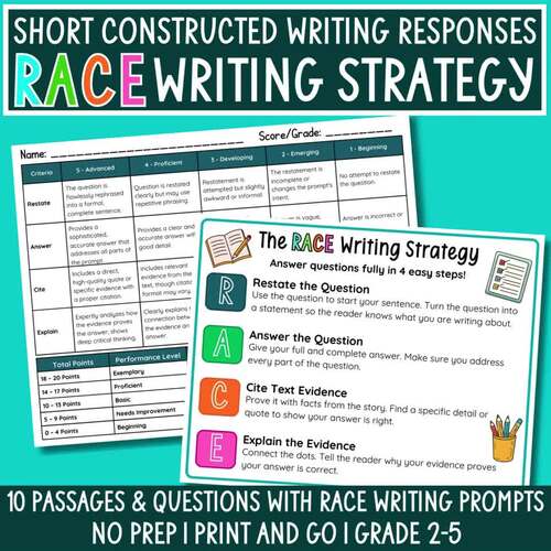 RACE Strategy Practice Worksheets Short Constructed Response Reading ...