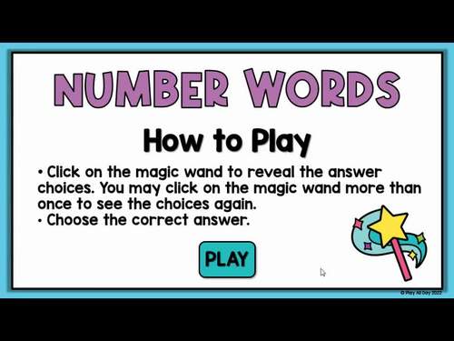 Number Words 1 to 20 | Digital Game for PowerPointTM by Play All Day