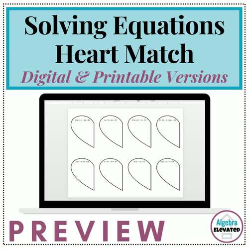 Solving Equations Match 8th Grade, Algebra 1 Valentines Day by Algebra ...