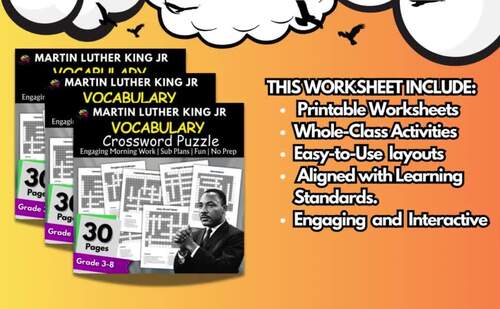 Martin Luther King Jr MLK Day Crossword Puzzle Activity 4th,5th,6th,7th ...