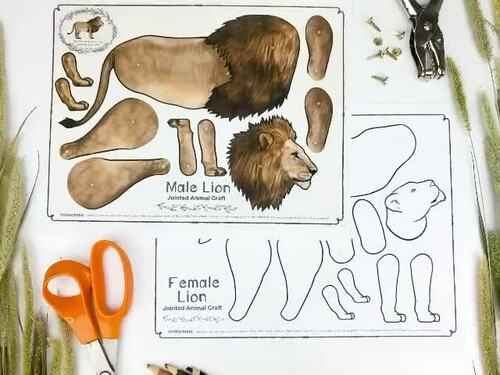 Lion | Jointed Animal Craft | Articulated Craft Template | Lions