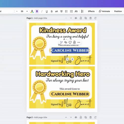End of the year Award Cards Editable Template, Graduation certificate ...