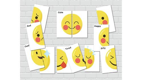 Feelings Matching Game, Emotions Symmetry Cards, Puzzle Activity for Kids