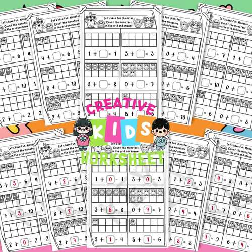 Addition Monsters Up To 10 Math, Ten Frame Addition Monsters Worksheets