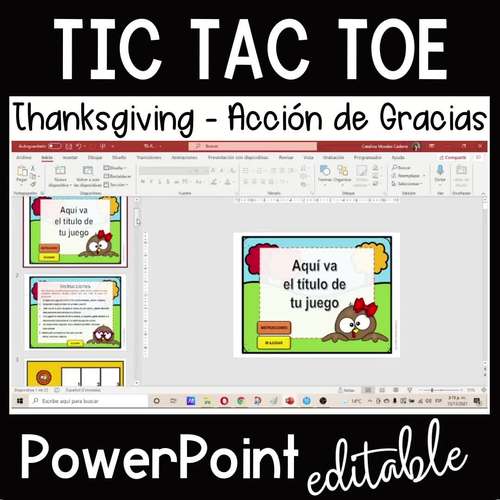 TIC TAC TOE INTERACTIVO EDITABLE POWERPOINT (THANKSGIVING - ACCIÓN DE ...