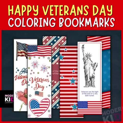 Happy Veterans Day Coloring Bookmarks by ModernKids LearningPress