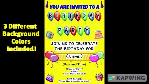 Birthday Invitations THREE templates to choose EDIT ON GOOGLE SLIDES