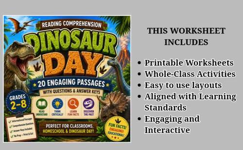 Dinosaur Day Reading Comprehension Passages for Grades 2–8 | NO PREP