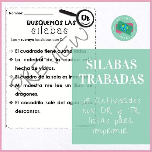 Silabas Trabadas con DR y TR - Spanish Blends - Worksheet by Joyfully Dual