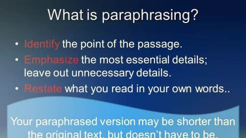 Paraphrasing - Steps to Great Paraphrasing PowerPoint by HappyEdugator