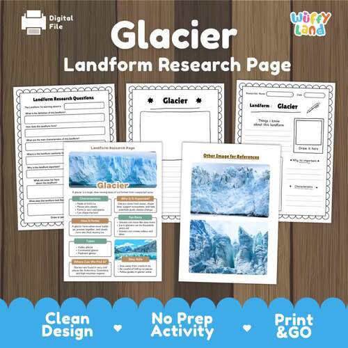 Glacier Landform Research Project | Glacial Science Worksheet and Geography