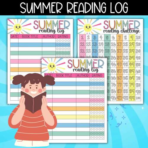 Summer Reading Log Challenge Chart Tracker Checklist, Reward System List
