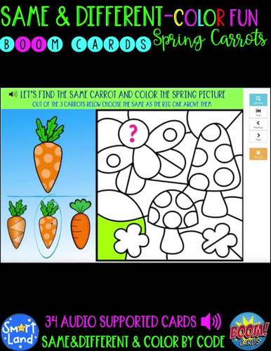 Same and Different Digital Coloring Fun | Easter Carrots | TPT