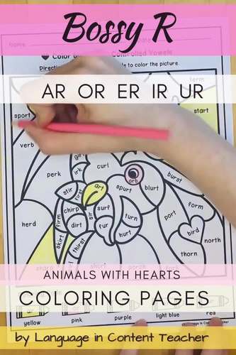 Color by Code for Bossy R | Animals with Hearts Theme | AR OR IR ER UR