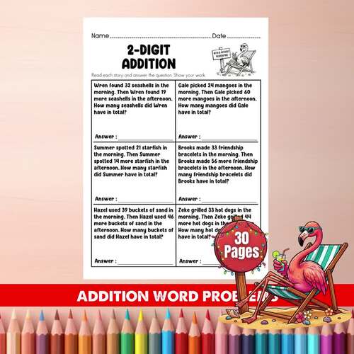 2-Digit Addition Word Problems Worksheets | Summer Math | With ...