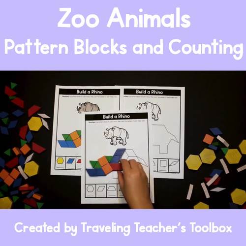 Zoo Animals Pattern Blocks and Counting by Traveling Teacher's Toolbox