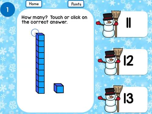 Snowman Teen Numbers Tens Blocks and Ten Frames for Google Classroom™