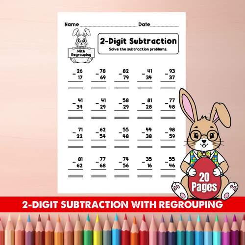 2-Digit Subtraction With Regrouping Worksheets | Easter Math Activities ...