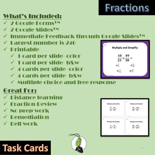 Multiplying Fractions Set 3 Task Cards, Google Slides and Google Forms