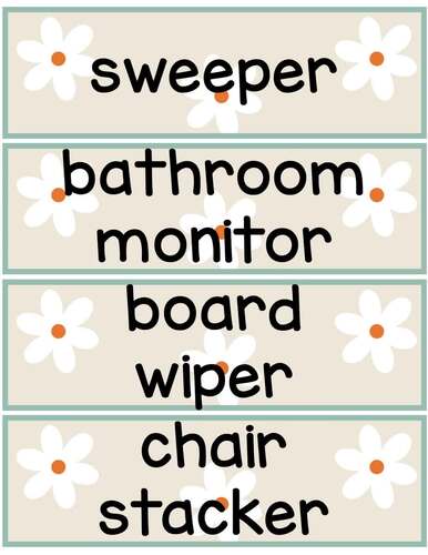 Retro Boho Daisy Themed Classroom Jobs Display Calming Color Classroom ...