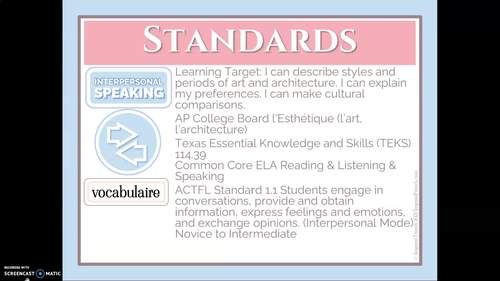 French Art Architecture Interpersonal Speaking Performance Task No Prep