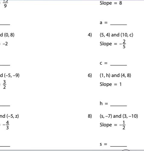 "Find the Missing Coordinate" Graphing Slope Worksheet (8th Grade)
