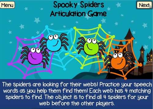 Spooky Spiders Articulation Game Boom Cards™ Speech Therapy Halloween Activity