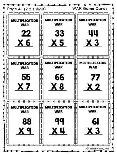 2 Digit by 1 Digit Multiplication War Game, Practice Sheet & Quiz 3rd ...