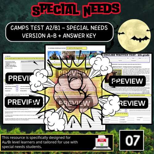 Summer Camps Test A2/B1 – Special Needs Version A-B + Answer Key