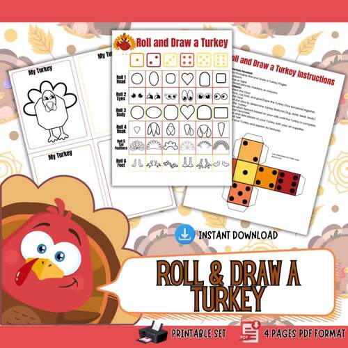 Roll & Draw a Turkey | Thanksgiving Game | Thanksgivng Activities ...