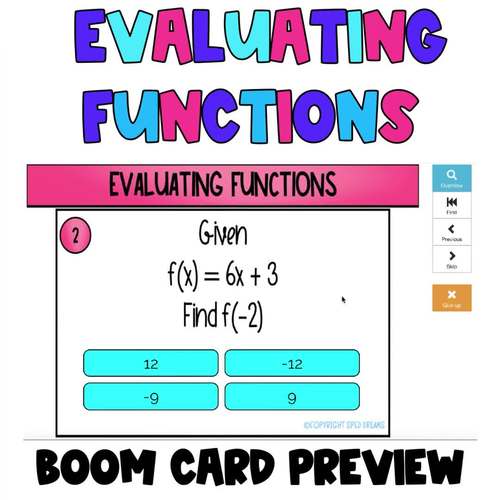 Evaluating Functions BOOM CARDS Digital Self Grading Task Cards Activity