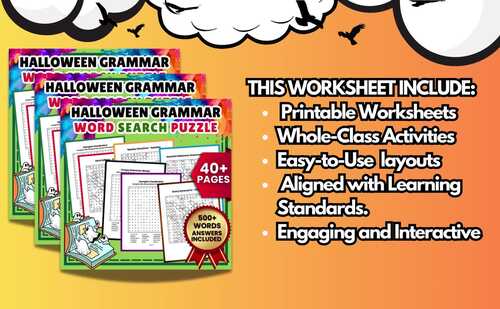 Fun October Spooky Halloween Grammar Word Search Activities 4th,5th,6th ...