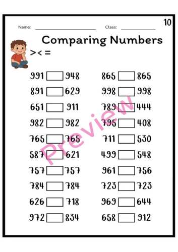 Comparing Numbers Less Than Greater Than Up And Equal to 1000 by RED Sheets