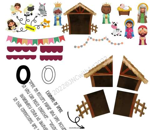Christmas Nativity Scene Bulletin Board Kit, December Door Decor, Editable