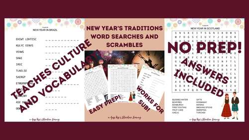 New Year's Traditions Around the World Word Searches & Scrambles Middle ...