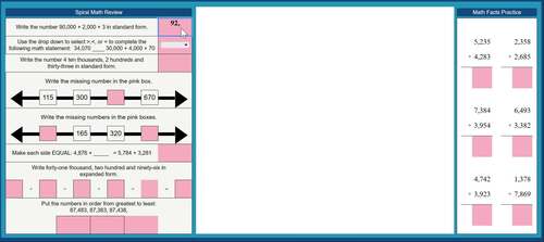 NO PREP - Spiral Math Review for 3rd or 4th grade - Northern Lights